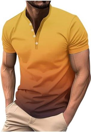 Generic Chemise Henley l&eacute;g&egrave;re et d&eacute;contract&eacute;e pour homme - Classique - Respirant - Extensible - Coupe ajust&eacute;e - Bouton confortable - Manches courtes - Pour le