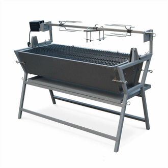Sweeek R&ocirc;tissoire &eacute;lectrique inclinable - Mathurin Inox - Tournebroche. barbecue au charbon de bois &agrave; moteur pour grillades r&eacute;ceptions