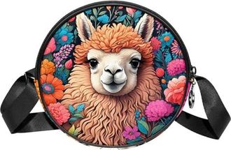 Generic Petit sac &agrave; bandouli&egrave;re circulaire pour femme, sac &agrave; bandouli&egrave;re en alpaga avec fermeture &eacute;clair et bretelles r&eacute;glables style d&eacute;contract&eacute; pour femmes 