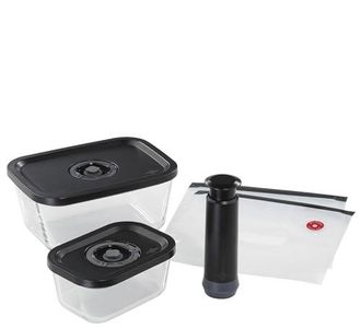 K&uuml;chenprofi EasyFresh Kit de mise sous vide 5 pi&egrave;ces, 1 pompe &agrave; vide manuelle, 1 bo&icirc;te sous vide S et L, 2 sacs sous vide de 22 x 21 cm, verre borosilicate, plast