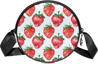 Generic Sac &agrave; bandouli&egrave;re rond pour femme, petit sac &agrave; bandouli&egrave;re avec fermeture &eacute;clair, bretelles r&eacute;glables, style d&eacute;contract&eacute;, motif fraises