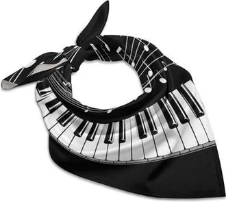 Generic Écharpe carrée en soie légère avec clavier de piano - Écharpe légère - Motif note de musique - Écharpe pour cheveux - Respirant - Cadeau pour femme et