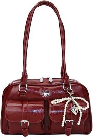 Generic Sac multi-poches multi-poches en cuir synth&eacute;tique avec pendentif pour femmes, filles, femmes, travail, shopping, voyage, usage quotidien, Rouge, 350.0