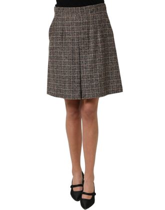 Dolce & Gabbana Womens Brown Tweed High Waist A-Line Mini Skirt Alpaca Wool Nylon