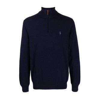 Ralph Lauren Woll-Pullover mit Viertelrei&szlig;verschluss - - Knitwear - Herren - Blau - S