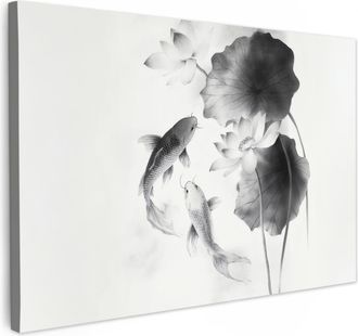 MuchoWow &copy; Wandbilder Klein 30x20 cm Mini Schlafzimmer Home Deko Wohnung Bild Wohnzimmer Fotoleinwand Wand Bilder Leinwand Wall Decor Lotusblumen - Fische - Bl