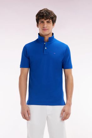 Eden Park Polo &Agrave; Manches Courtes Uni En Coton Pima Bleu Fonc&eacute; Coupe Droite