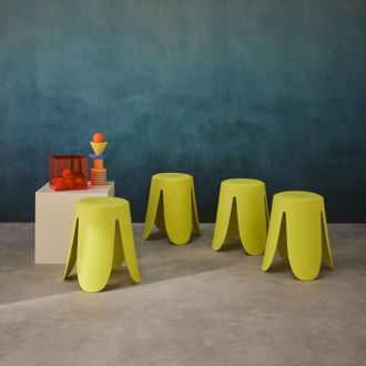 Sweeek Sweeek - Set de 4 tabourets empilables simili cuir jaune, Niki &Oslash;30 / 44 x H46cm