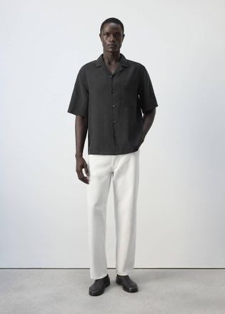 Mango Chemise en m&eacute;lange de modal avec poche noir - Homme - XXL - MANGO MAN