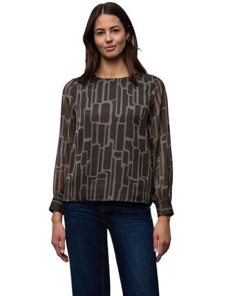 Street One Gemusterte Chiffo Bluse Darkest Brown 38