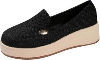Generic Chaussures compens&eacute;es &agrave; enfiler pour femme - Couleur unie - Semelle &eacute;paisse - Respirantes - Confortables - Pour le travail et le shopping, Noir, 40.5 