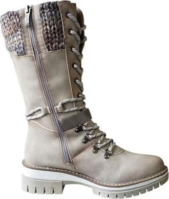 Generic Bottes hautes pour femme avec lacets - Bottes western avec boucle - Semelle profil&eacute;e - Antid&eacute;rapantes - Bottes de neige chaudes - Grandes tailles - Ch