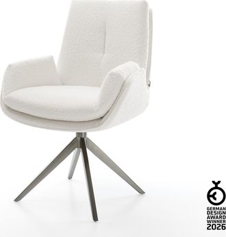 DELIFE Drehstuhl Clea-Flex Boucl&eacute; Creme-Wei&szlig; Kreuzgestell breit Graphit 360&deg; drehbar Wippfunktion, Esszimmerst&uuml;hle
