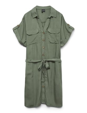 Vero Moda Damen Vmbumpy Ss Short Shirt Dress WVN Ga Noos, Laurel Wreath, X-Large