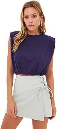 Trendyol Women Basic High Waist Skinny Fit Skort Shorts, Grey, 60 Femme