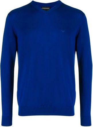 Emporio Armani Pull en laine &agrave; col en V - Homme - Pulls - Bleu - Taille: 2XL