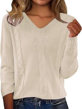 Generic Pull surdimensionn&eacute; &agrave; col en V et &agrave; manches longues pour femme, beige, XXL