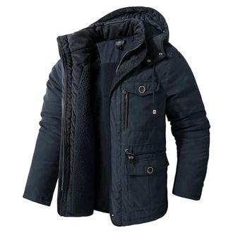 Generic Manteau coupe-vent coupe-vent en polaire doubl&eacute;e Sherpa pour homme - Manteau dhiver &agrave; capuche - Parka chaude doubl&eacute;e en polaire, bleu, XXL