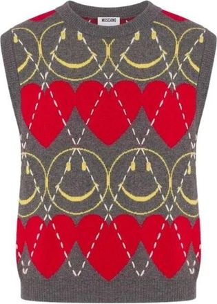 Moschino Homme, Pulls, Multicolore, Taille: 2XL Pull sans manches en m&eacute;lange de laine Smiley