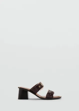 Mango Sandales cuir talon boucles marron - Femme - 35 - MANGO