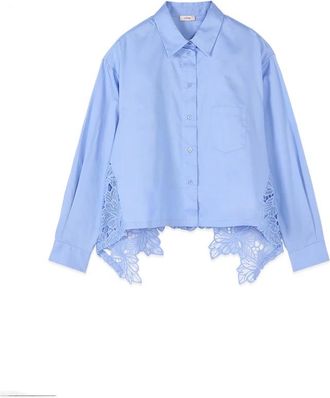Oltre Femme, Blouses et Chemises, Bleu, Taille: 42 FR Chemise Boxy avec Dos en Dentelle