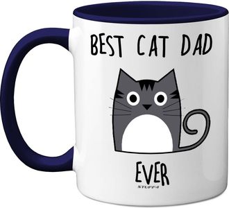 Stuff4 Tasse mit Aufschrift Best Cat Dad Ever, Geschenke für Katzenliebhaber, Väter, niedliche Tassen für Männer, lustiger Kaffee, 325 ml, Keramik, spülmasch