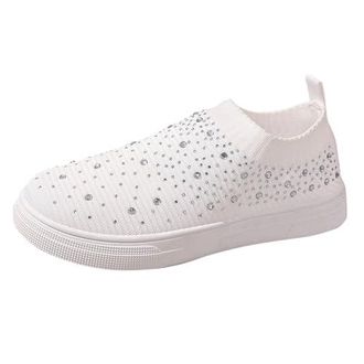 Generic Baskets Femme Strass sans Lacets Chaussures De Sport Grandes Tailles Plate Respirante Maill&eacute; Chaussures De Marche Simples Tendances D&eacute;contract&eacute;es (Whi