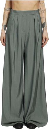 Max Mara Femme, Pantalons, Vert, Taille: 42 FR Pantalon Large en Laine et Soie