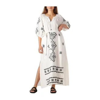 Greek Archaic Kori Flie&szlig;endes wei&szlig;es Leinen-Maxikleid - - Dresses - Damen - Wei&szlig; - S