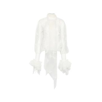 Blumarine Femme, Blouses et Chemises, Blanc, Taille: 34 FR Bow-collar Mesh Top