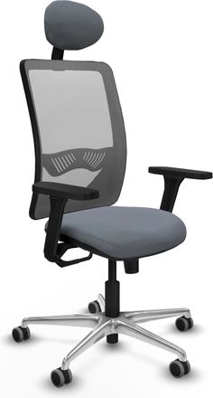 Piqueras y Crespo Schreibtisch f&uuml;r Telearbeit Zulema mit 3D-Armlehnen, h&ouml;henverstellbarer Lendenwirbelst&uuml;tze und festem Kopfteil, ausgestattet mit 3 Positionen, Grau/Gr