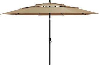 vidaXL Parasol &agrave; 3 niveaux avec m&acirc;t en aluminium Taupe 3,5 m