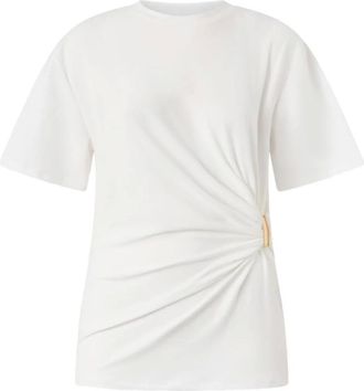 Pinko Pinko, Femme, Tops, Blanc, Taille: 36 FR T-shirt avec drap&eacute; et d&eacute;tail dor&eacute;