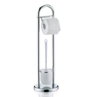 KELA WC Garnitur mit Toilettenpapierhalter und Bürstentopf 65cm, Toilettenbürste mit offenem Klobürstenhalter Fabio, Metall glänzend