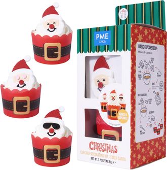 PME Weihnachts Cupcake-Dekorationsset - Emoji Santa (6er-Set), Rot