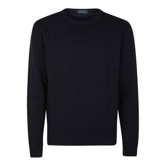Zanone Homme, Pulls, Bleu, Taille: 3XL Pull Col Rond en Laine Bleu