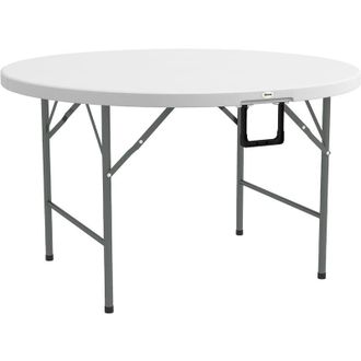 OUTSUNNY Table pliante table de camping pliable table de jardin &Oslash; 122 x 73H cm poign&eacute;e acier &eacute;poxy HDPE blanc