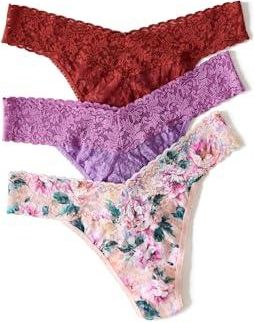Hanky Panky String en dentelle signature pour femme taille originale (lot de 3) | Taille unique (36-42) | Ensemble de lingerie en dentelle, Merlot, taille unique