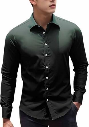Generic Chemise habill&eacute;e pour homme adulte d&eacute;contract&eacute;e &agrave; manches longues de couleur unie chemise daffaires coupe ajust&eacute;e loisirs col revers chemise boutonn&eacute;e