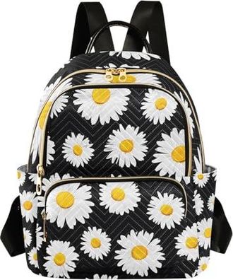 Mnsruu Mini sac à dos pour femme, marguerites blanches, noir, petit sac à dos tendance pour femme, sac à dos décontracté, Multi50, M