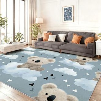 Generic Gris-Bleu Tapis pour Salon 140 x 200 cm, Lavables avec Dos Antid&eacute;rapant, Tapis &agrave; Poils Courts Imprim&eacute; Mignon Dessin Anim&eacute; Ours Koala pour Cuisine Sall