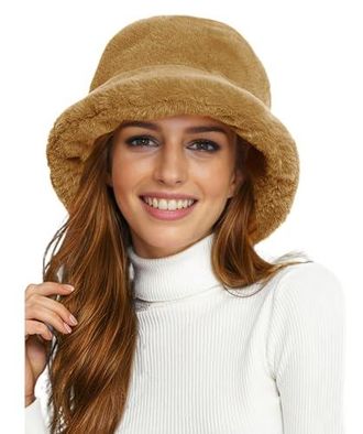 Lina & Lily Chapeau Bob Femme Homme en Fausse Fourrure (Chameau)