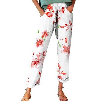 Generic Pantalon Lin Femme &Eacute;t&eacute; L&eacute;ger Large Elegant Womens Autumn Fragrant Linen Print Casual Pants Perfect for Spring Comfortable and Trendy for Relaxed Ensem