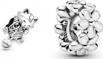 Pandora K&auml;tzchen & Garnkn&auml;uel Charm in Sterling Silber Moments Collection & Zwischenelement Liebliche G&auml;nsebl&uuml;mchen 791495EN12