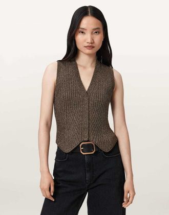 AllSaints Cruz - Gl&auml;nzende Weste in Bronzebraun-Brown