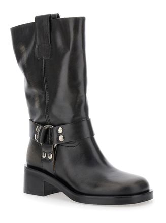 Strategia Womens Black Leather Ankle Boots With Studs