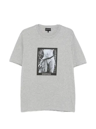 Emporio Armani Graphic Print Cotton T-Shirt - grey