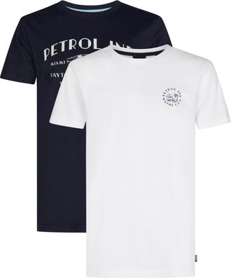 Petrol Industries Jungen 2er-Pack T-Shirt - Kurzarm - Rundhalsausschnitt - Mit Grafik - Kinderbekleidung - Multipack - Marineblau - Wei&szlig; - 176