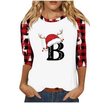 Generic Chemises de Noël pour femmes à manches longues automne/hiver avec lettres imprimées de lettres de Noël, t-shirts à manches 3/4, chemisier décontracté 