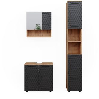 Vicco Ensemble de meubles de salle de bain Irma, Anthracite ray&eacute;, 3 pi&egrave;ces, avec armoire haute